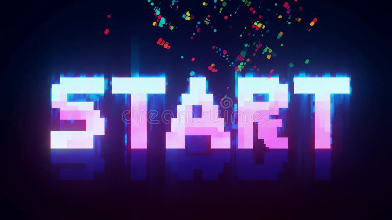 Text START with Pixel Letters and Retro Computer StyleText START with ...