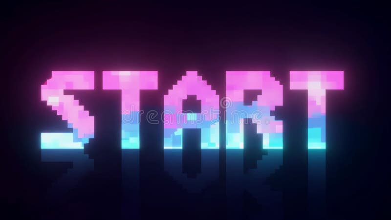 Text START with Pixel Letters and Retro Computer StyleText START with ...