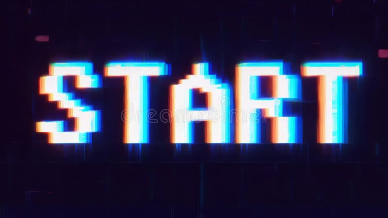 Text START with Pixel Letters and Retro Computer StyleText START with ...