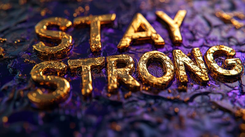 Text Stay Strong in Gold on Textured Purple Background. Stock Image ...