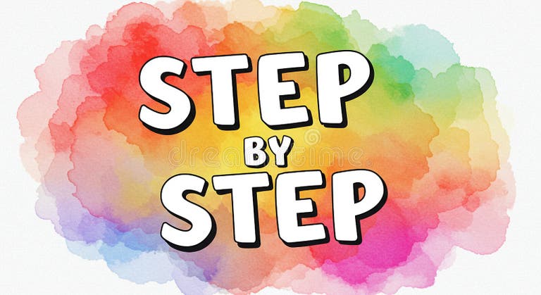 Text "STEP by STEP" in Bold, White, Uppercase Letters with Black ...