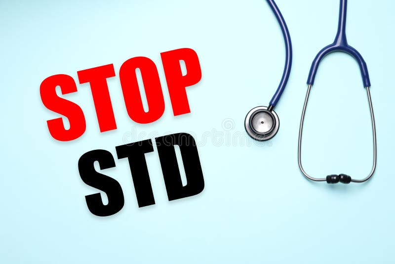 Text STOP STD and Stethoscope on Light Blue Background, Top View Stock ...
