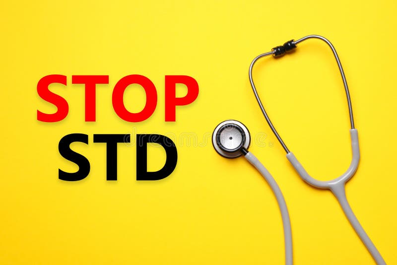 Text STOP STD and Stethoscope on Yellow Background, Top View Stock ...