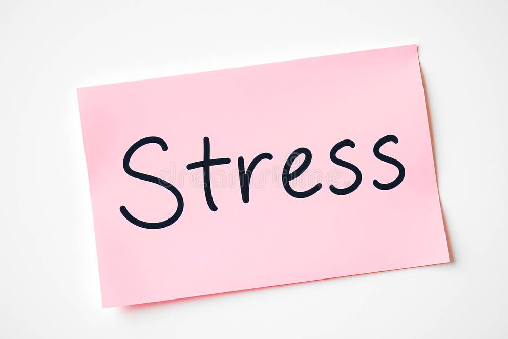 Text Stress on pink note stock image. Image of white - 358545965