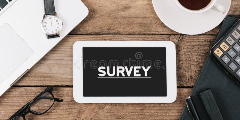 Text Survey on Screen of Table Computer at Office Desk Stock Image ...