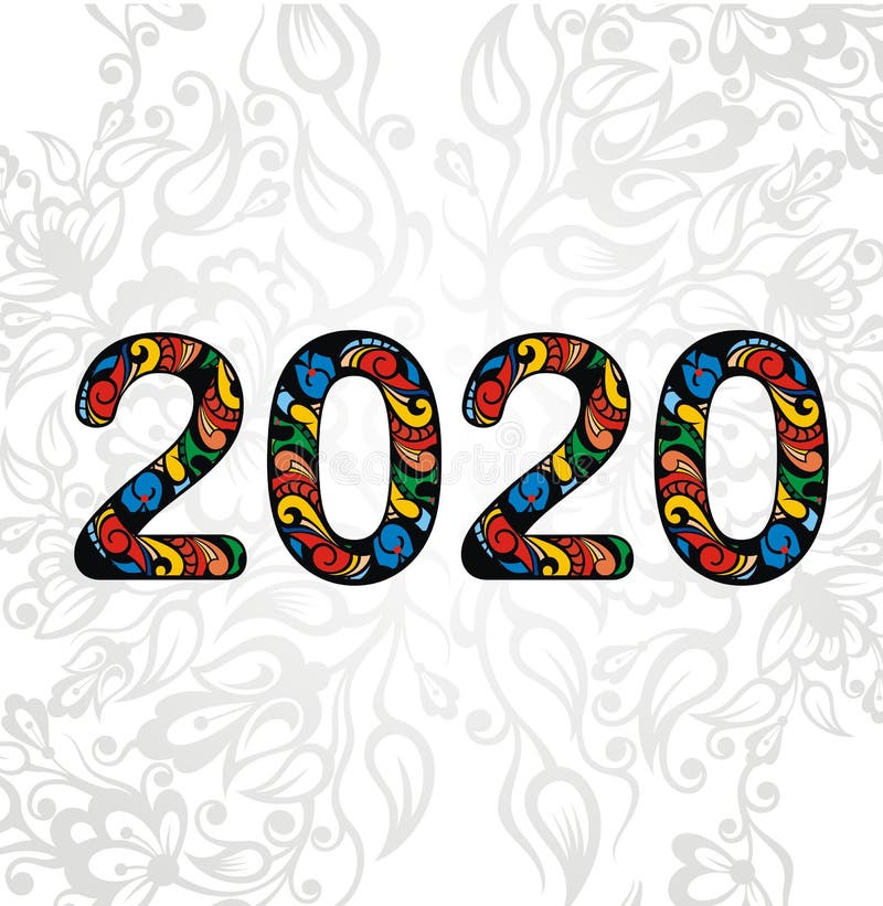 Text 2020 Symbol on Floral Background. Stock Vector - Illustration of ...