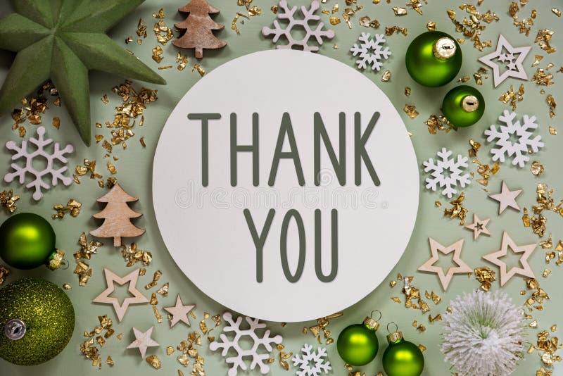 Text Thank You, Green Christmas Decor, Flatlay Stock Photo - Image of ...