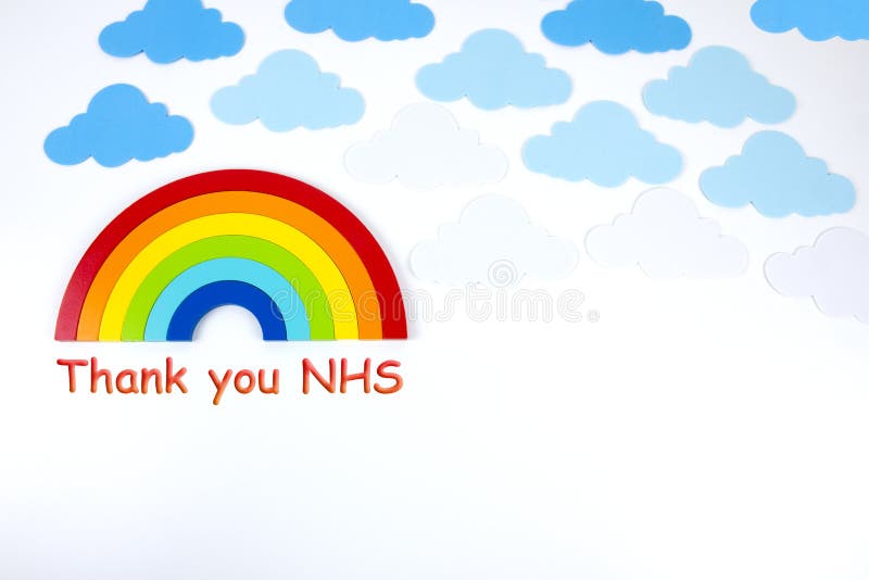 Text Thank You NHS. Rainbow with Clouds on White Background with Text ...