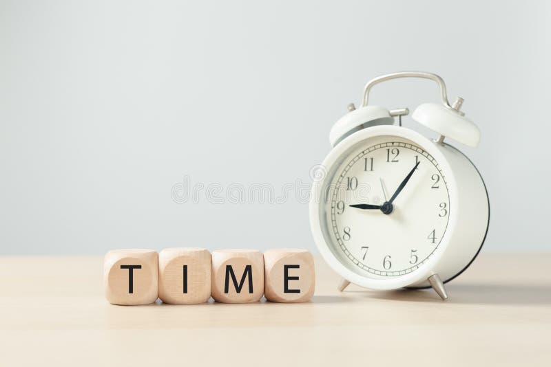 Text `Time` on Wooden Blocks Cube with Alarm Clock. Stock Photo - Image ...