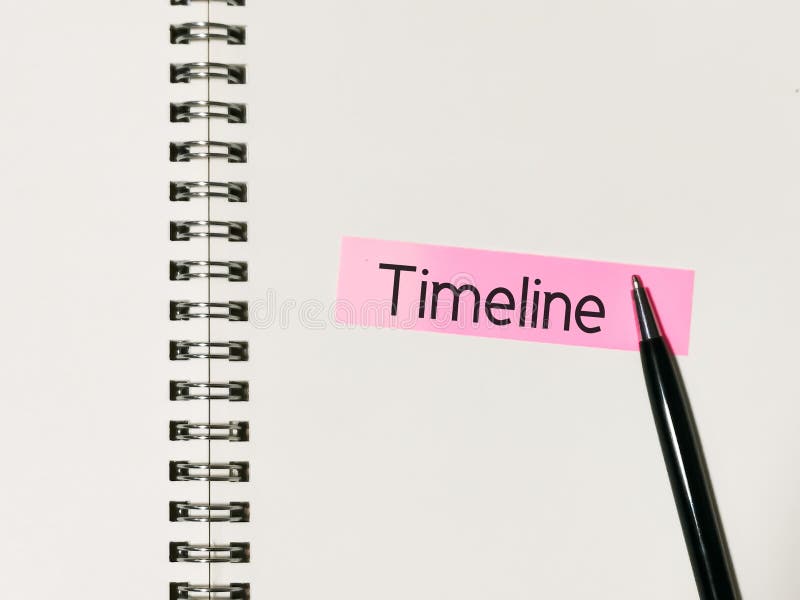 Text Timeline Written on Sticky Note with a Pen and Note Book. Stock ...