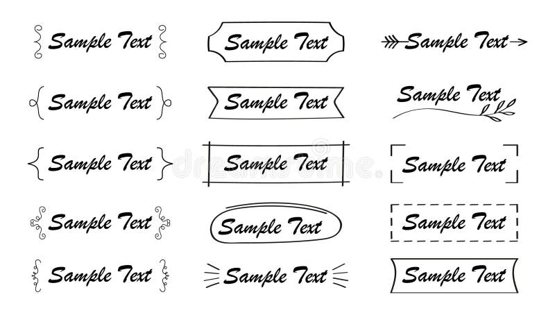 Text Title Frame Vector Set in Doodle Style. Sketch Border, Simple ...