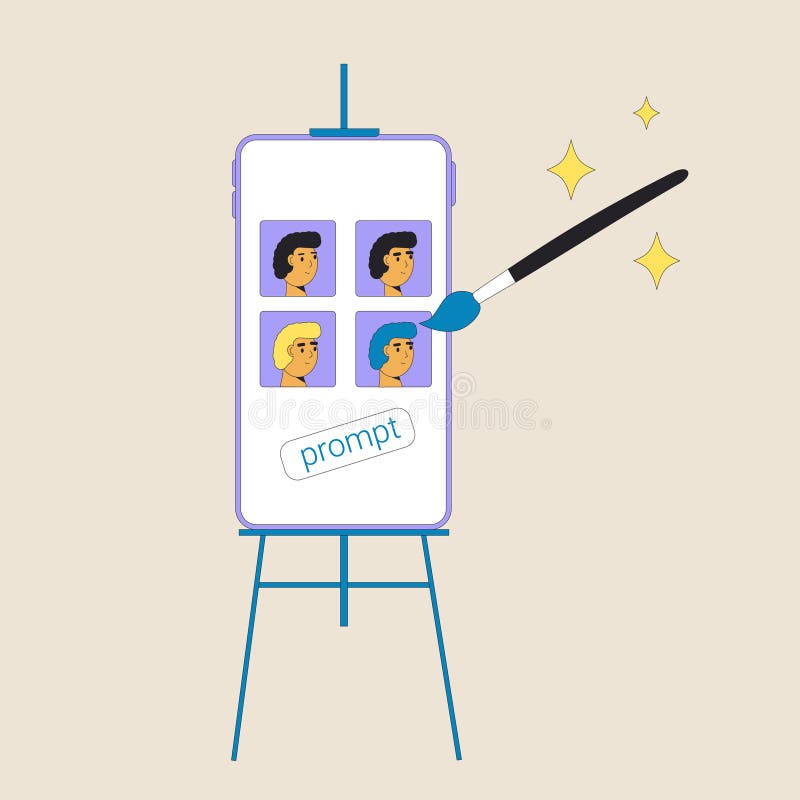 Text To Image Prompt Engineering. Neuron Network in Visual Art Stock ...