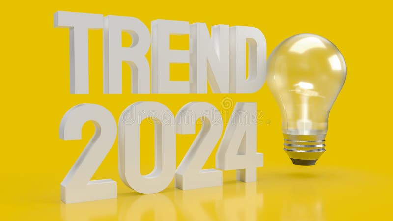 The Text Trend 2024 and Light Bulb on Yellow Background 3d Rendering ...
