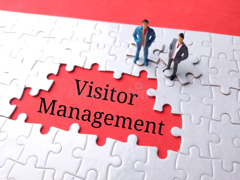 Text Visitor Management Written on Red Background with White Puzzle and ...