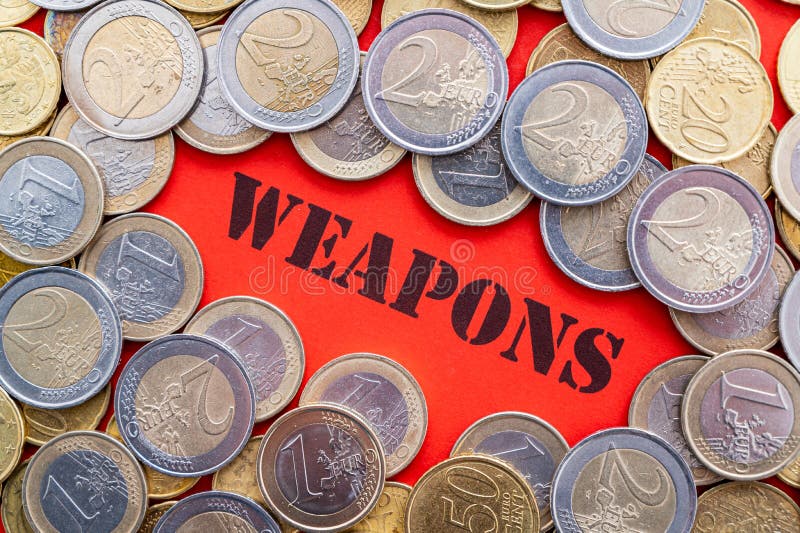 Text `weapons` and Coins Around. Arms Trade. Stock Photo - Image of ...