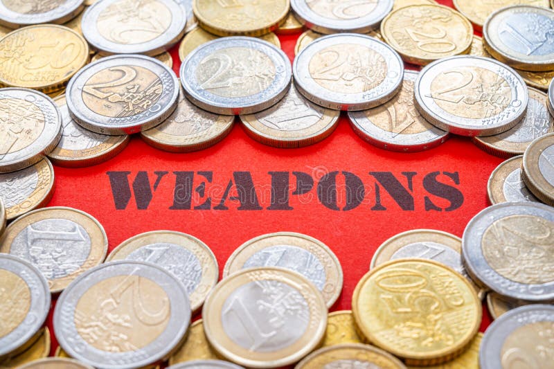 Text `weapons` and Coins Around. Arms Trade. Stock Photo - Image of ...