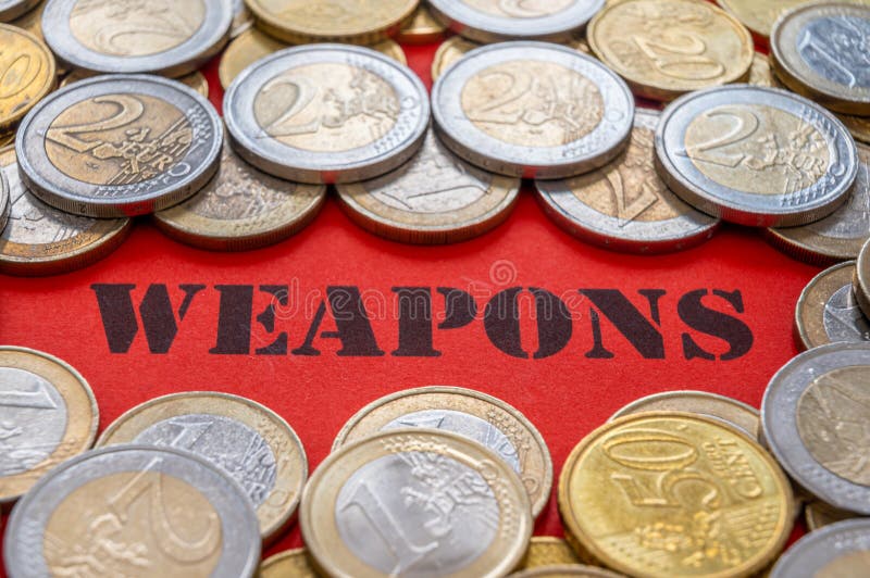 Text `weapons` and Coins Around. Arms Trade. Stock Photo - Image of ...