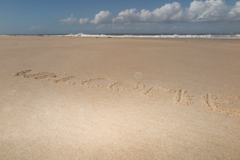 Text Welcome Beach Sand Ocean Waves Background Stock Photos - Free ...