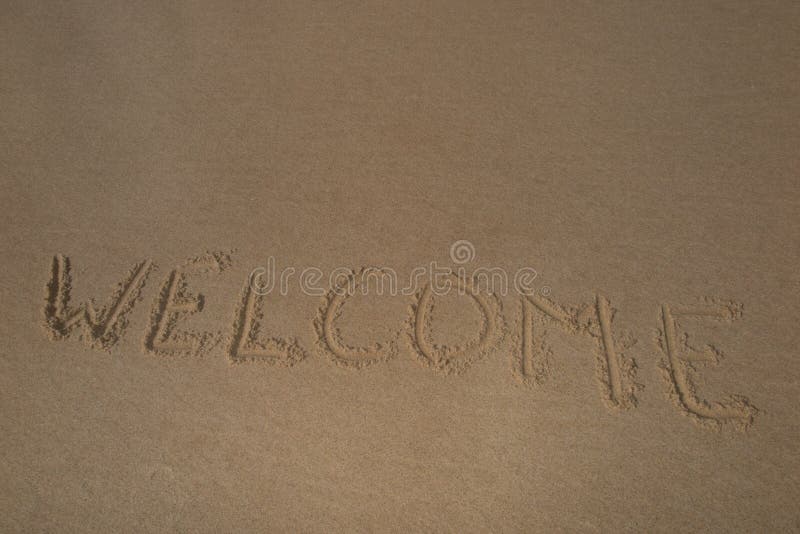 Text "welcome" on the Beach Sand Summertime Stock Image - Image of ...