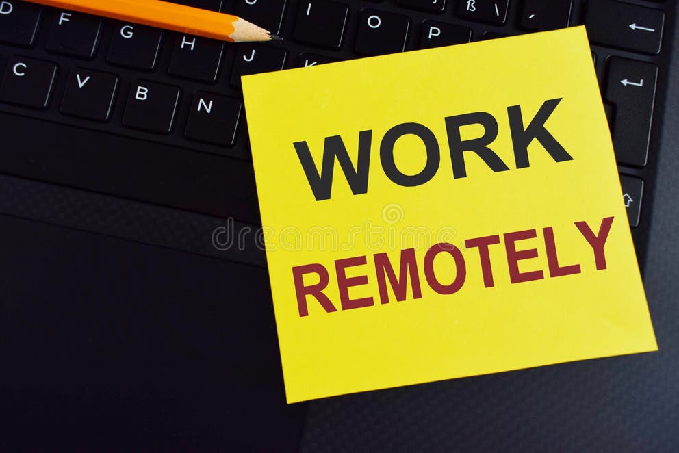 Text we WORK REMOTELY on Black Noteboock. Business Concept Stock Image ...
