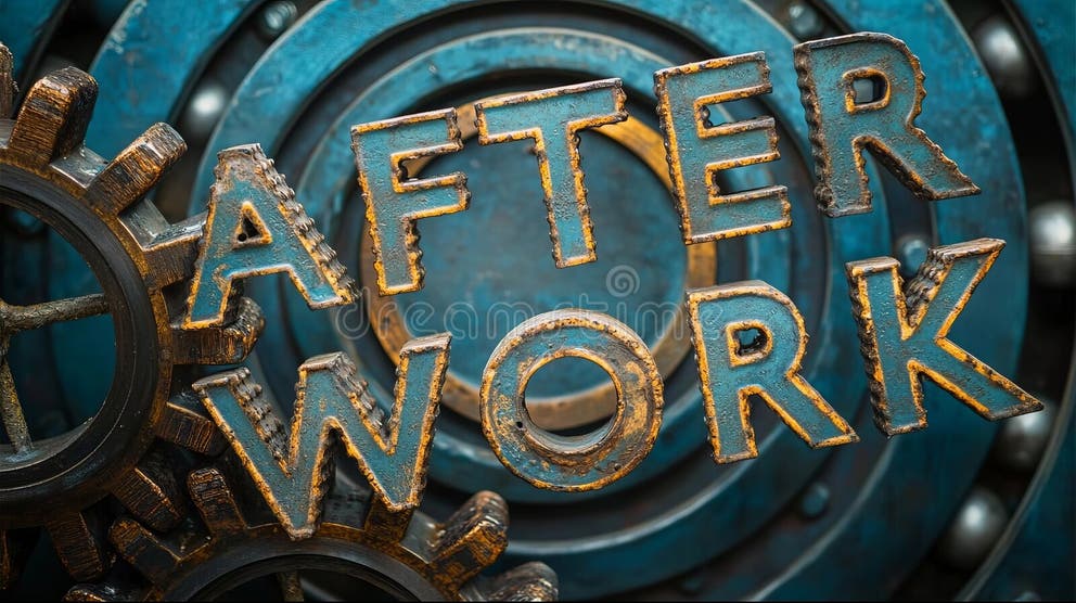 Text "after WORK" with Rustic Letters. Cog Wheels and Ball Bearings ...