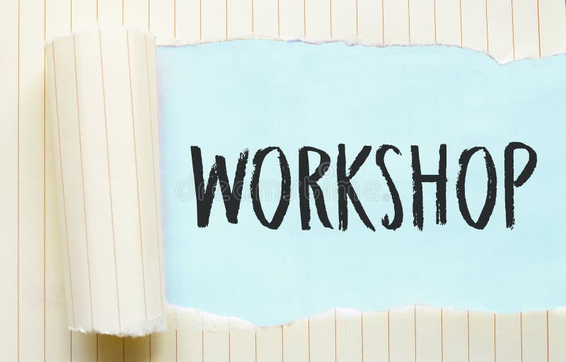 The Text WORKSHOP Appearing Behind Torn White Paper Stock Image - Image ...