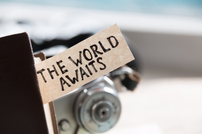 Text the World Awaits stock image. Image of tourism, text - 56686303