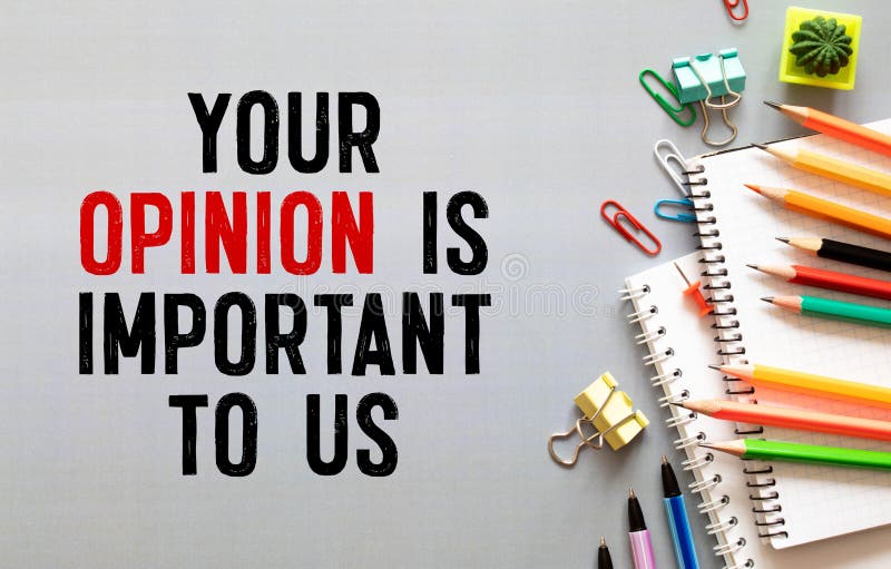 Text Your Opinion Important Us Written Notepad Wooden Table Stock ...