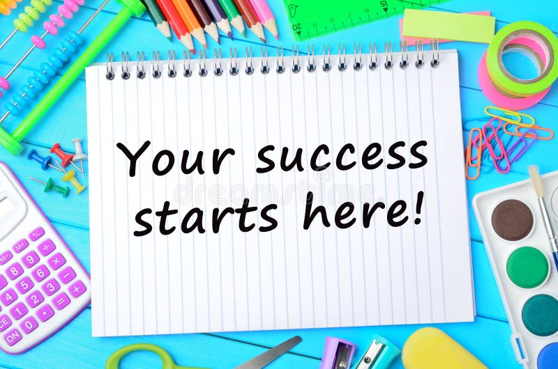 Text Your Success Starts Here on Notebook Stock Photo - Image of desk ...