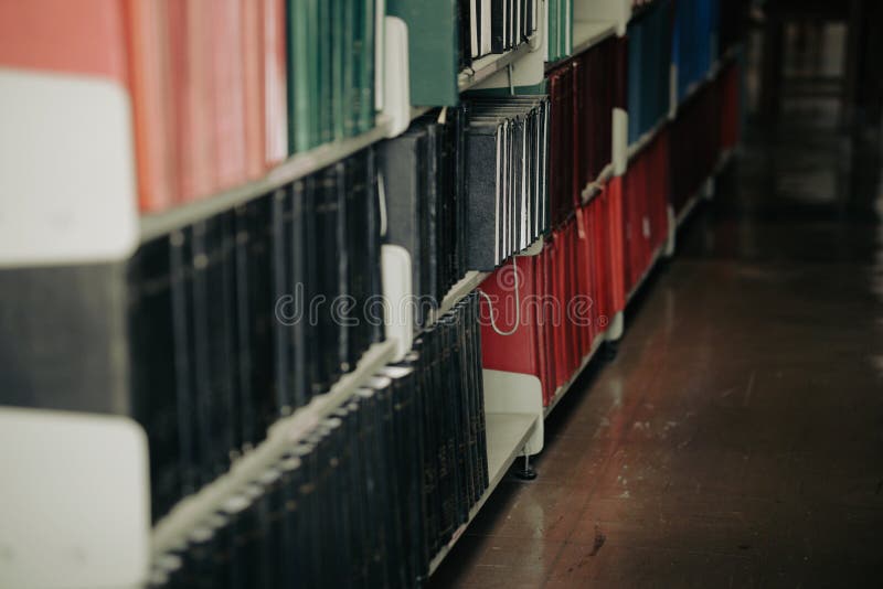 Textbook on Bookshelf in University College Library Stock Image - Image ...