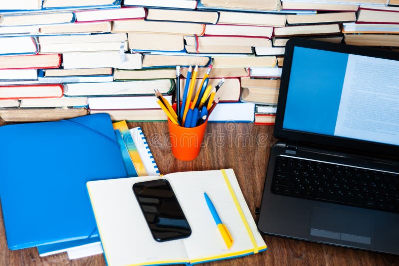 Textbook, Notebook, Laptop Computer, Mobile Phone Smartphone, Stack of ...