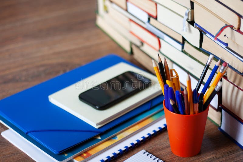 Textbook, Notebook, Mobile Phone Smartphone, Stack of Books. Home ...