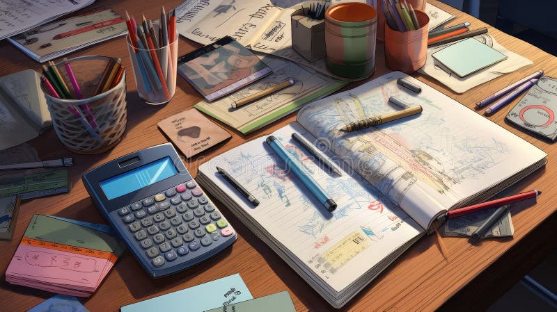 Textbooks math desk stock illustration. Illustration of study - 374089155