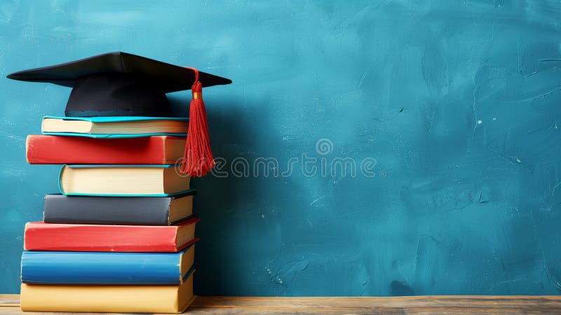 Textbooks Stacked with a Graduation Cap on Top, Isolated Against a ...