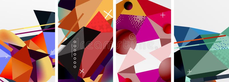 Textile Art with Four Colorful Geometric Designs on White Background ...