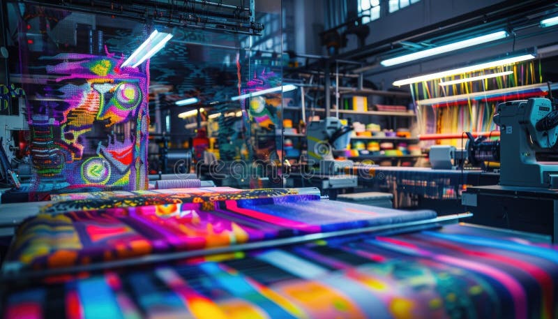 Textile Artist with AI in Vibrant Workshop AIG60 Stock Illustration ...