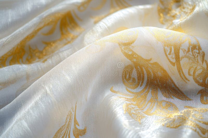 Textile Background in White and Gold with Detailed Patterns and ...