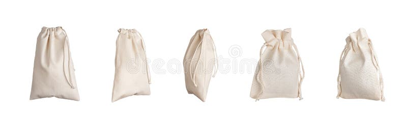 Textile Bags Set, Eco Sack with Strings, Mockup. Natural Fabric Sack ...