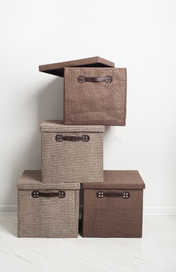 Textile Beige and Brown Storage Boxes Stock Photo - Image of room ...