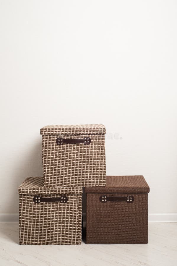 Textile Beige and Brown Storage Boxes Stock Image - Image of interior ...