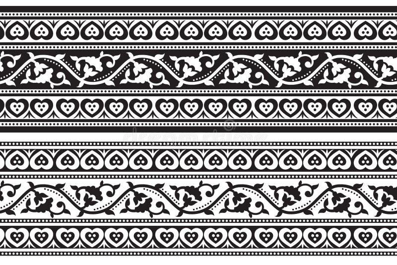 Textile Flower Border Pattern on Black Background Stock Vector ...
