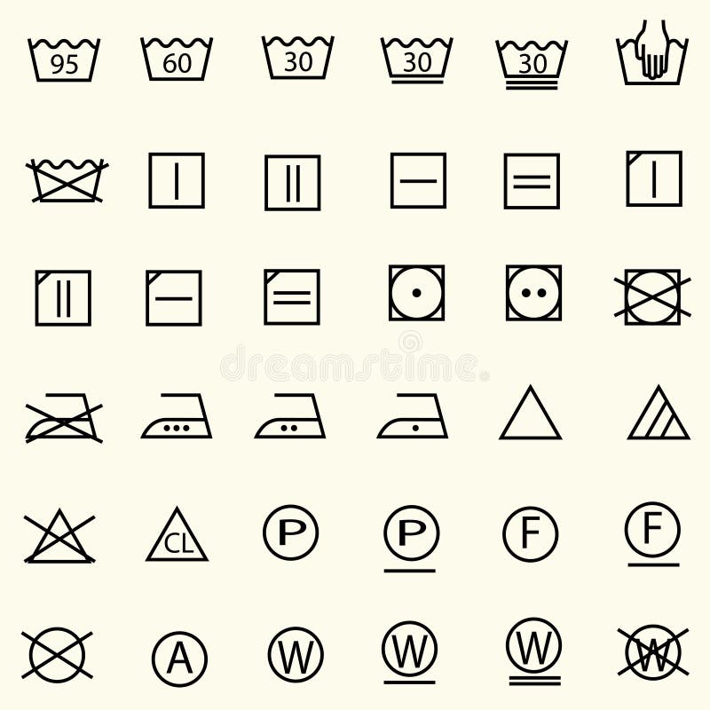 Textile Care Symbols, Vector Set Stock Vector - Illustration of icon ...
