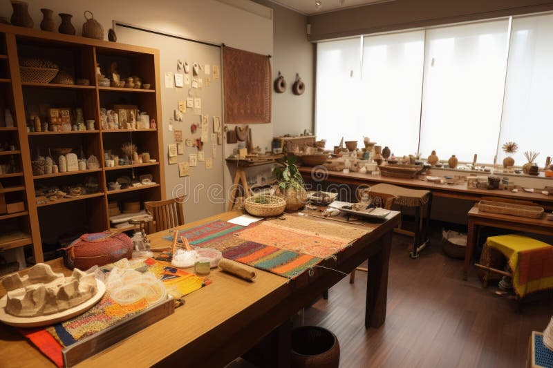 Textile Crafts Workshop, with a Variety of Materials and Tools on ...