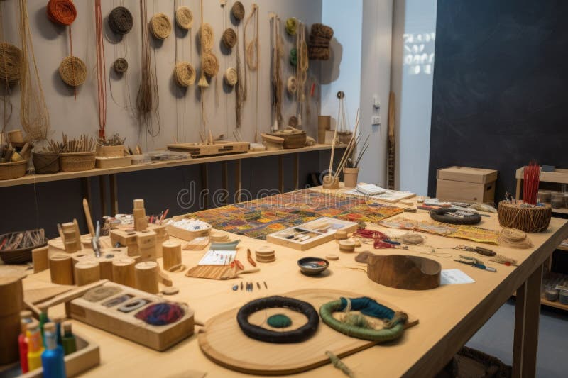 Textile Crafts Workshop, with a Variety of Materials and Tools on ...