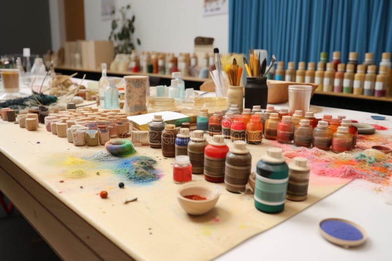 Textile Crafts Workshop, with Various Tools and Materials on Display ...