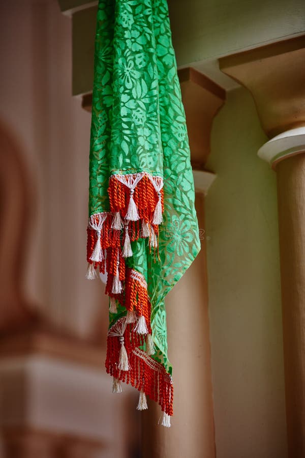 Textile Decorations Hanging Inside Indian Temple Macro Stock Photo ...