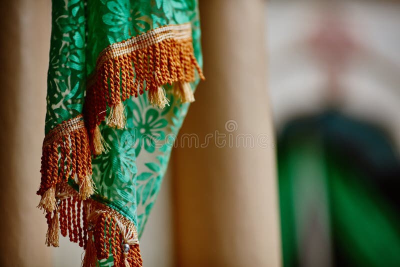 Textile Decorations Hanging Inside Indian Temple Macro Stock Photo ...