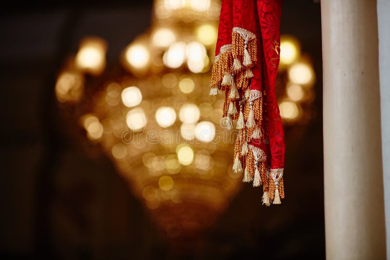Textile Decorations Hanging Inside Indian Temple Macro Stock Photo ...