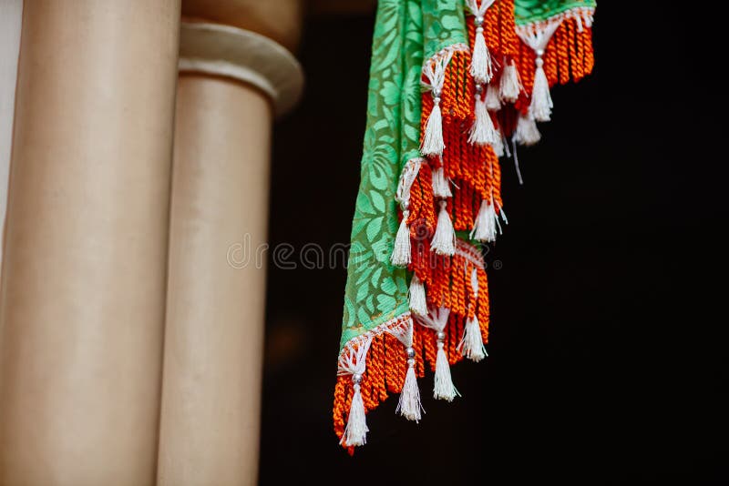 Textile Decorations Hanging Inside Indian Temple Macro Stock Photo ...
