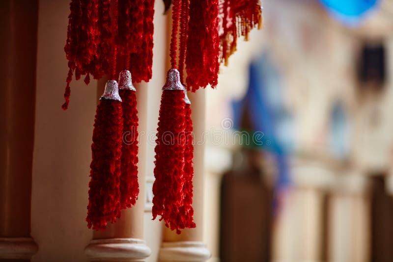 Textile Decorations Hanging Inside Indian Temple Macro Stock Photo ...